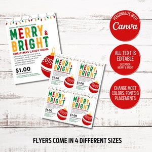 Christmas Candy Gram School Fundraiser Template Editable Holiday Candy ...