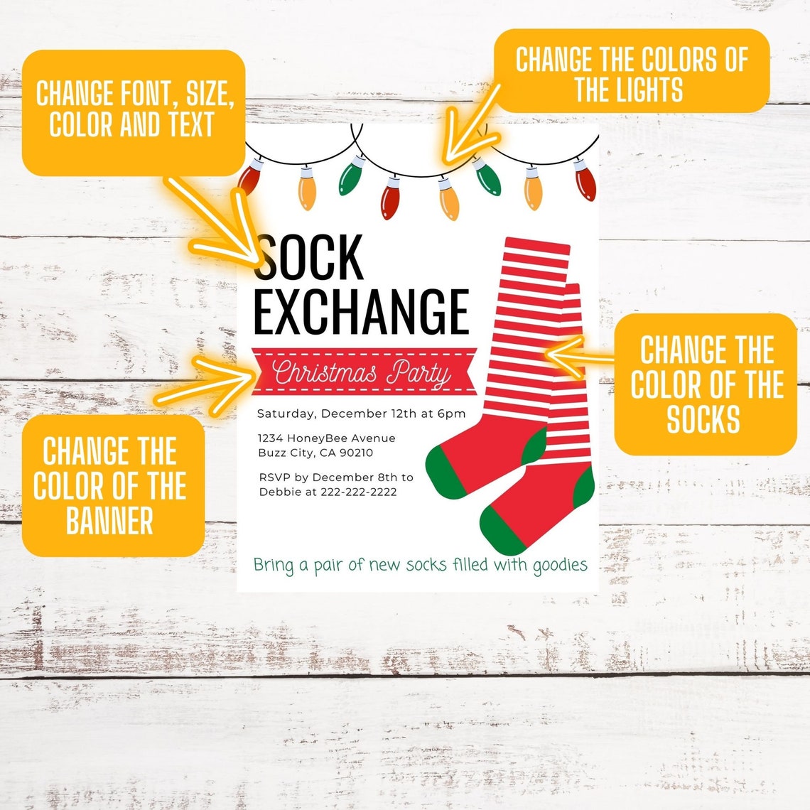 Editable Sock Exchange Christmas Party Invitation Printable - Etsy