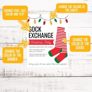 Editable Sock Exchange Christmas Party Invitation | Printable Holiday ...