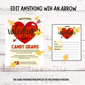Valentine Candy Gram School Fundraiser Flyer | Editable Candy Gram ...