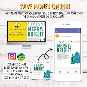 Blue & Green Christmas Candy Gram School Fundraiser Template | Editable ...