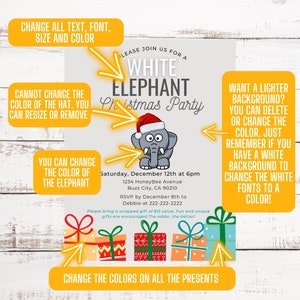 Editable White Elephant Christmas Party Invitation | Holiday Christmas ...