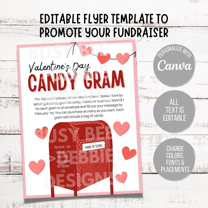 Editable Valentine's Day Candy Gram Flyer Printable - Etsy