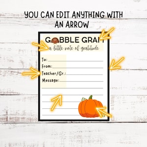 Thanksgiving Gobble Gram Download Candy Grams for School Fundraiser ...