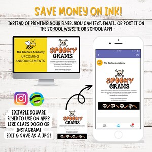 Editable Halloween Candy Gram Flyer Spooky Skeleton Grams for School ...