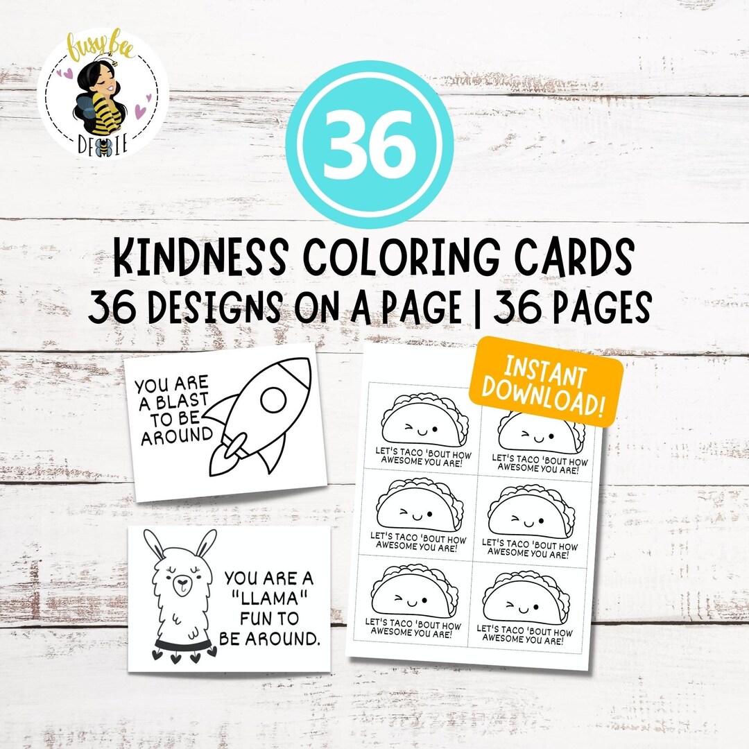 Single Page Kindness Cards to Color Printable Positivity Cards Kindness ...
