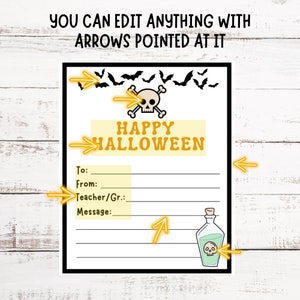 Editable Halloween Candy Gram Flyer Spooky Skeleton Grams for School ...