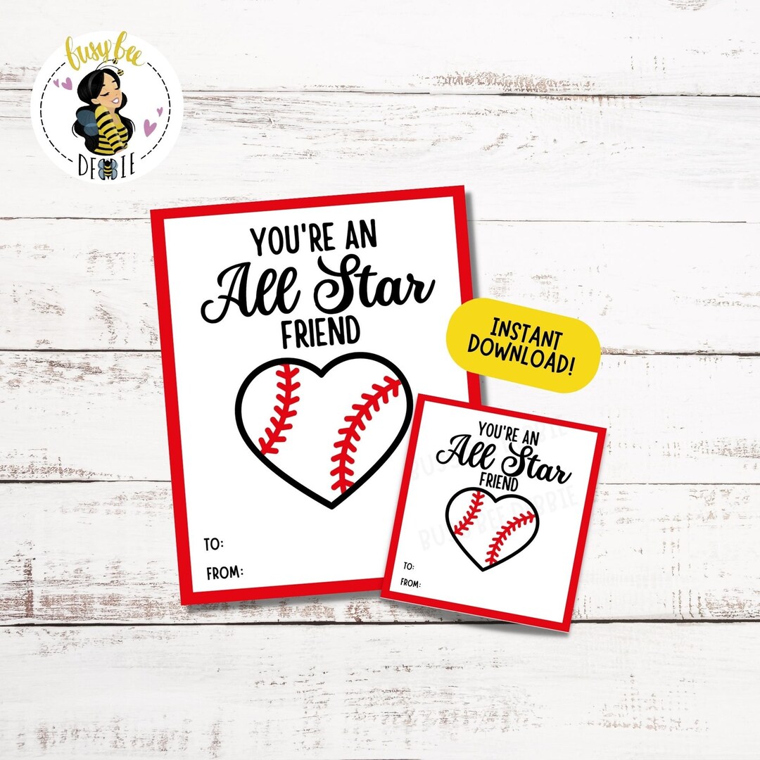 Valentine's Day Card | All Star Baseball Tags | Softball Valentine Tags ...