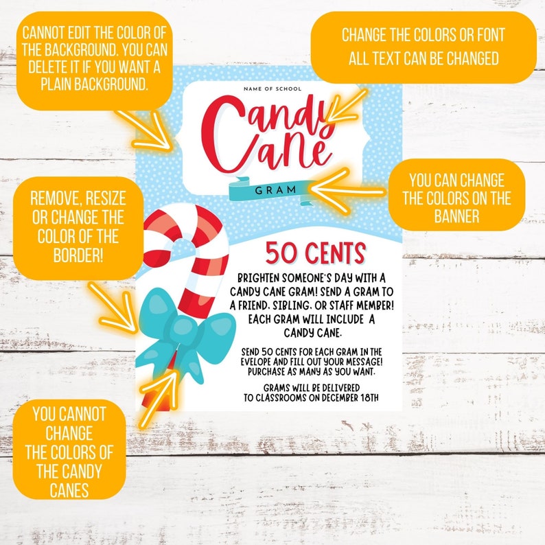 Printable Christmas Candy Cane Gram School Fundraiser Winter - Etsy