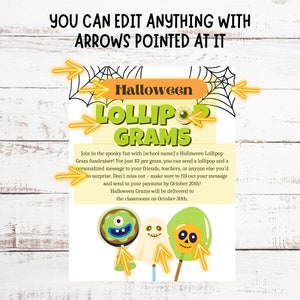 Editable Halloween Candy Gram Flyer Halloween Lollipop Gram Fundraiser ...
