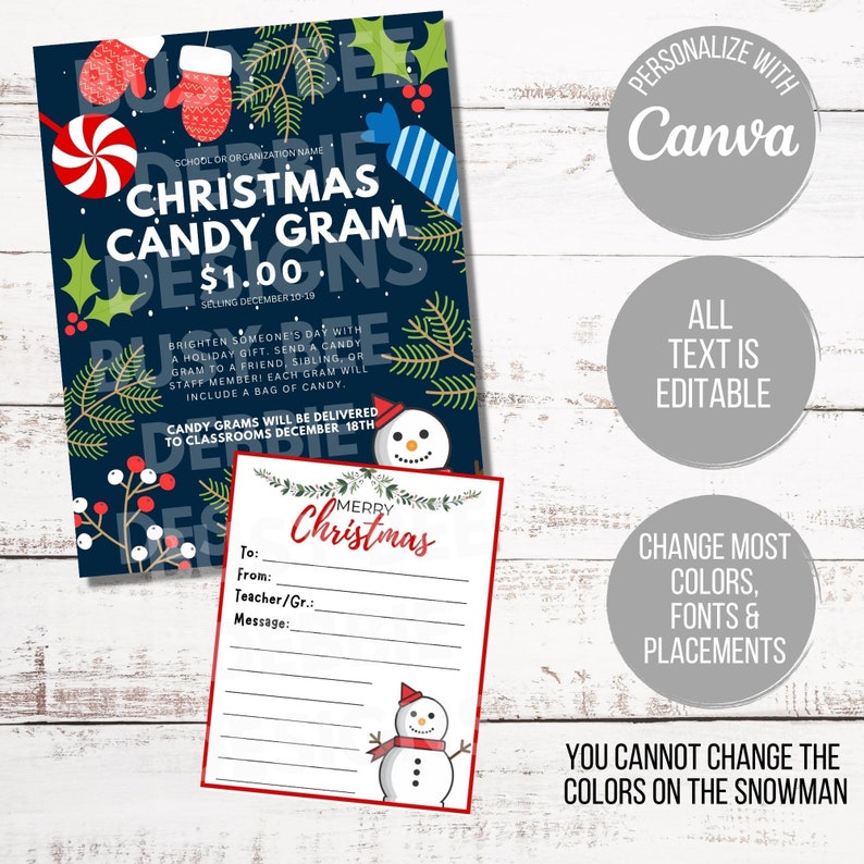 Christmas Candy Gram Editable Flyer Holiday Candy Gram - Etsy