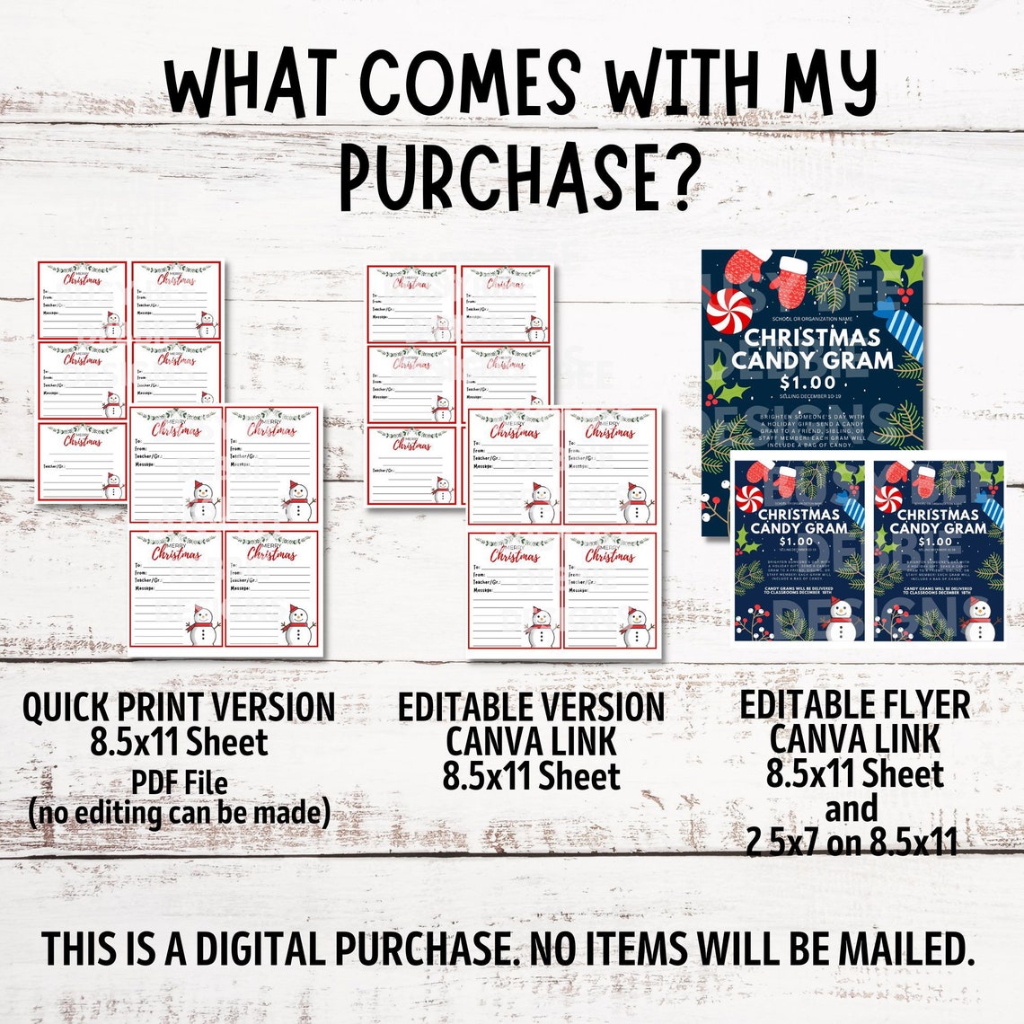 Christmas Candy Gram Editable Flyer Holiday Candy Gram - Etsy