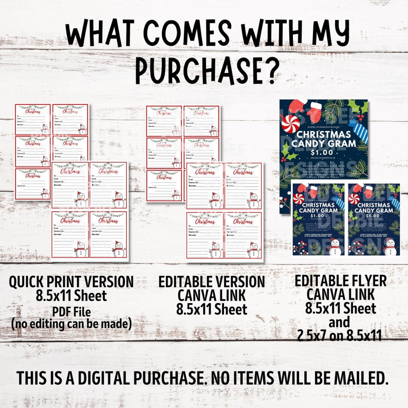 Christmas Candy Gram Editable Flyer Holiday Candy Gram - Etsy