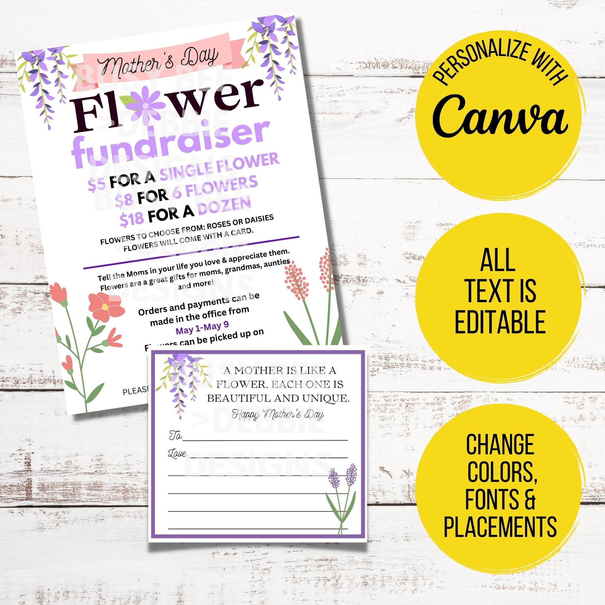 Editable Mother's Day Flower Fundraiser Flyer Printable - Etsy