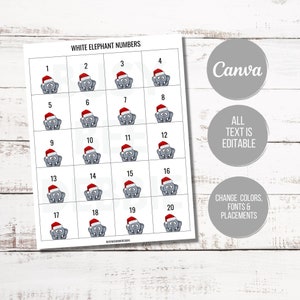 White Elephant Gift Exchange Printable Numbers | Editable Download for ...