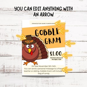 Thanksgiving Gobble Gram Download | Candy Grams for School Fundraiser ...