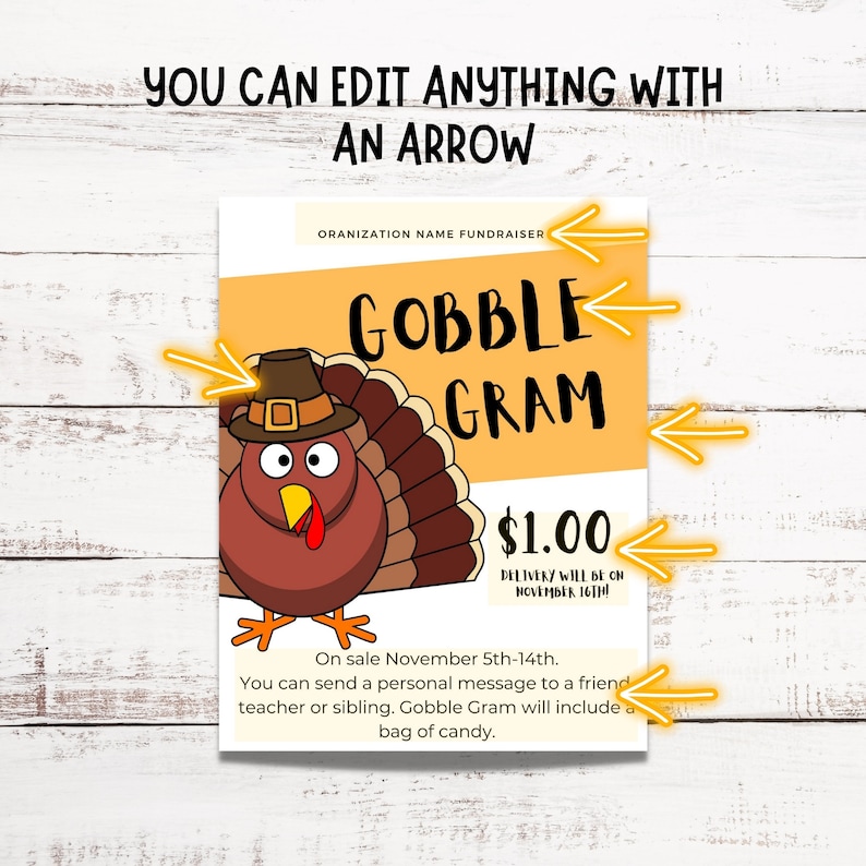 Thanksgiving Gobble Gram Download | Candy Grams for School Fundraiser ...