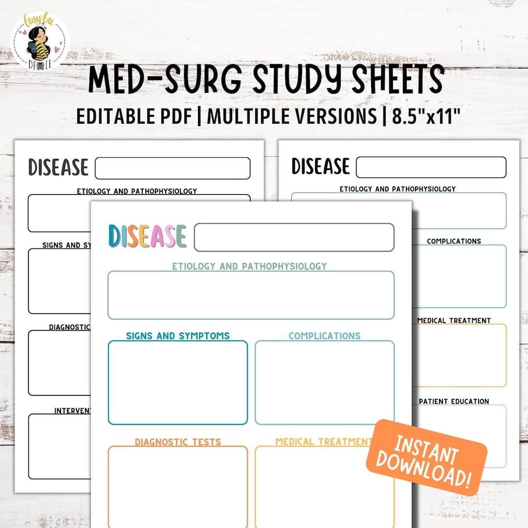 Editable Med Surg Study Template | Printable Disease Nursing Notes ...