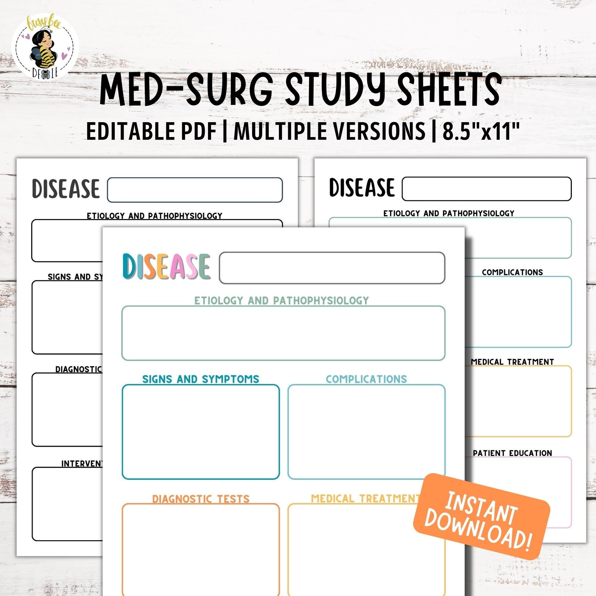 Editable Med Surg Study Template Printable Disease Nursing - Etsy