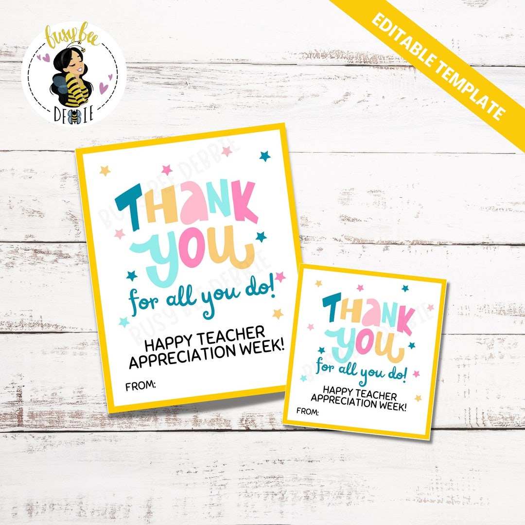 Printable Teacher Appreciation Gift Tag Thank You for All You Do ...