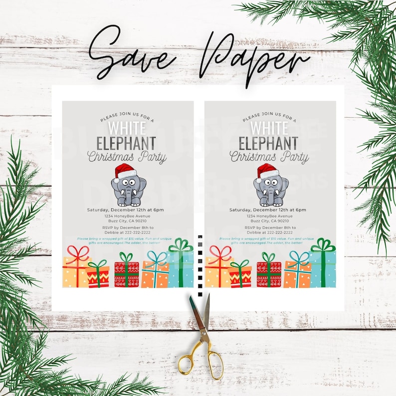 Editable White Elephant Christmas Party Invitation Holiday - Etsy