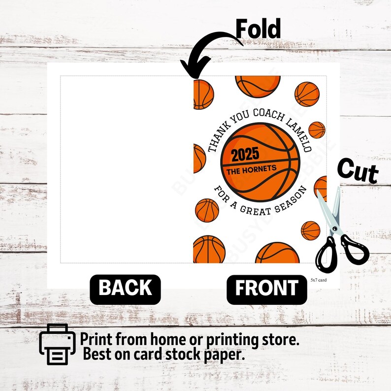 Editable Basketball Coach Thank You Card | Coach Gift | Basketball ...