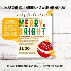 Christmas Candy Gram School Fundraiser Template Editable Holiday Candy ...