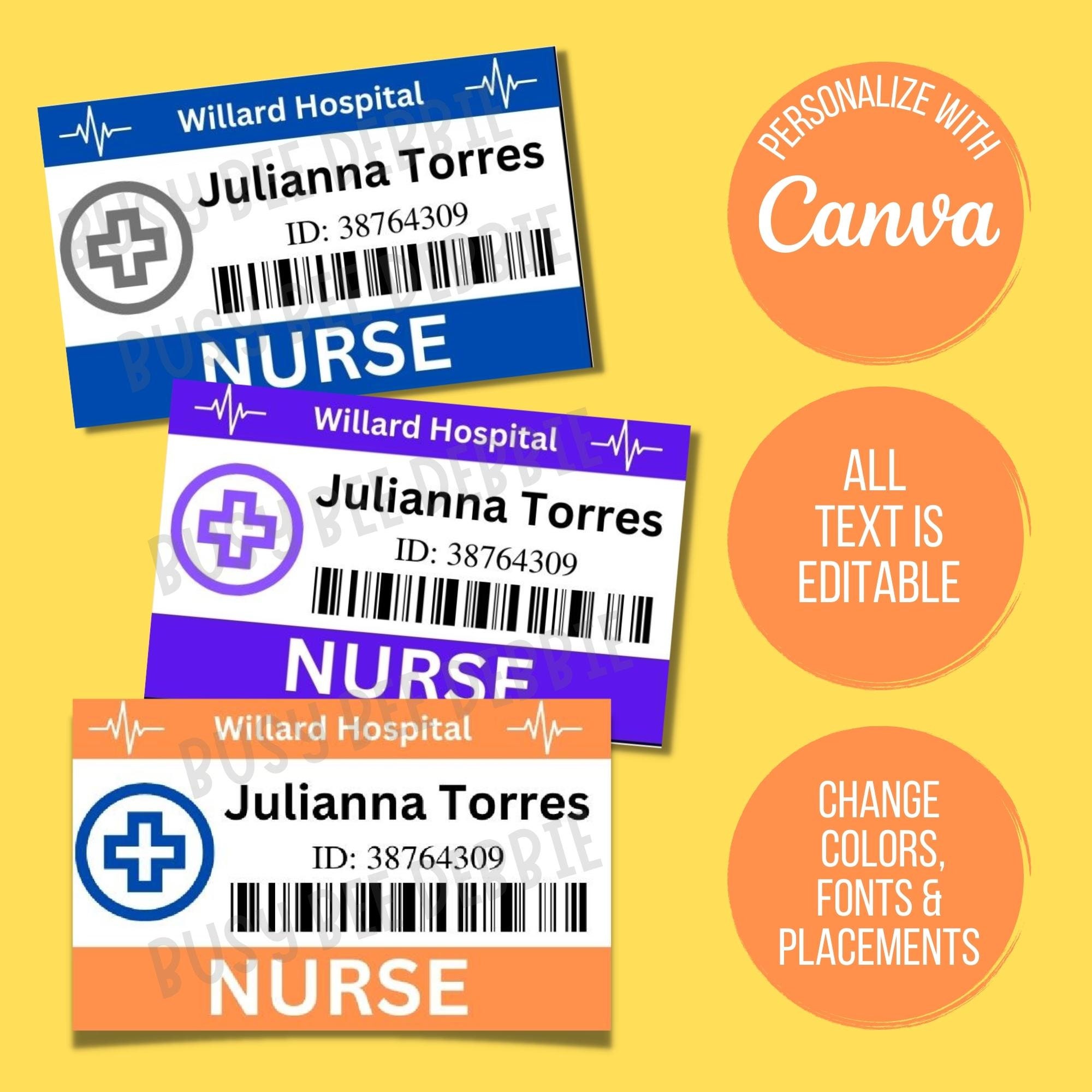 Editable ID Badge for Kids Pretend Nurse Play Medical - Etsy