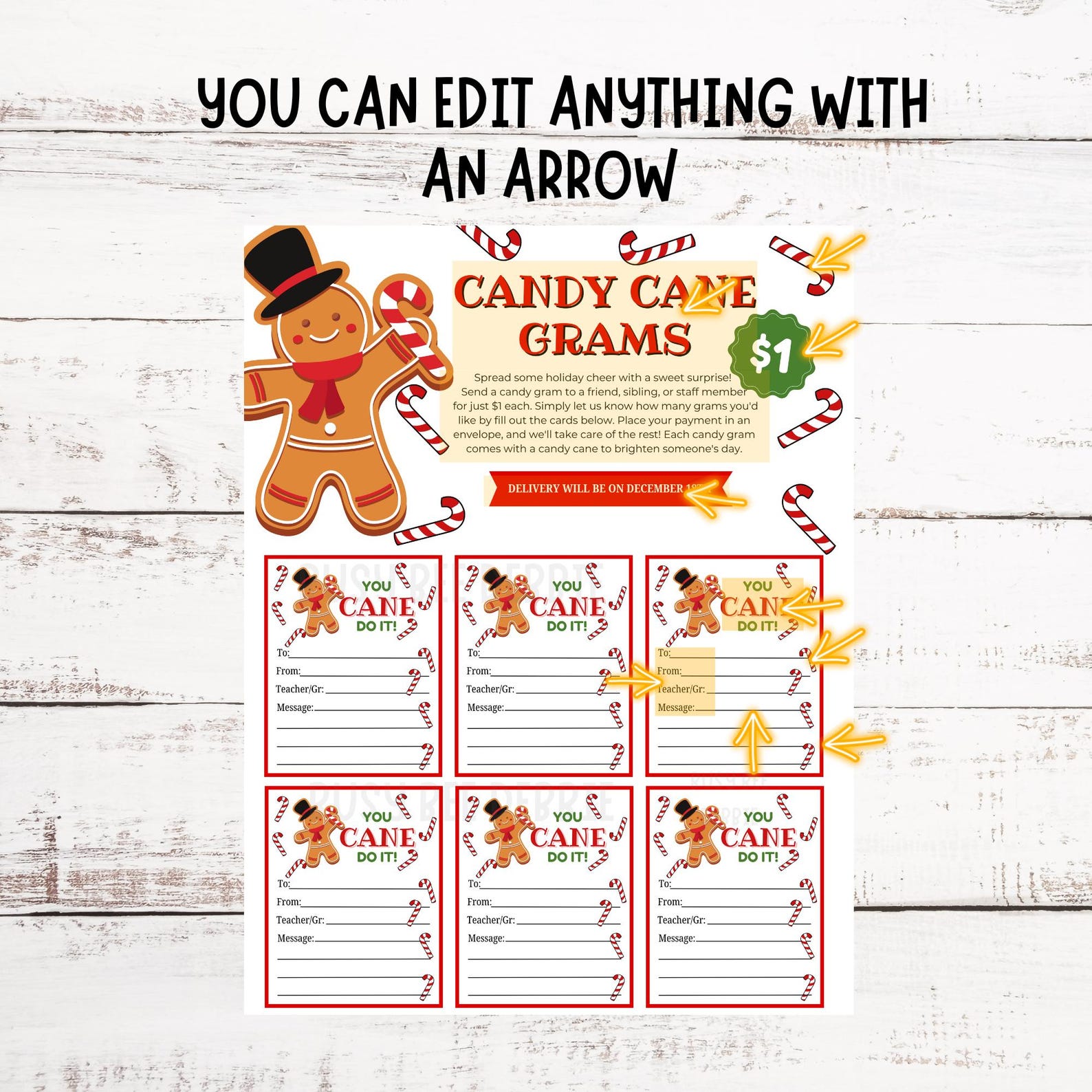 Christmas Candy Cane Gram Flyer| PTA PTO Holiday Fundraiser ...