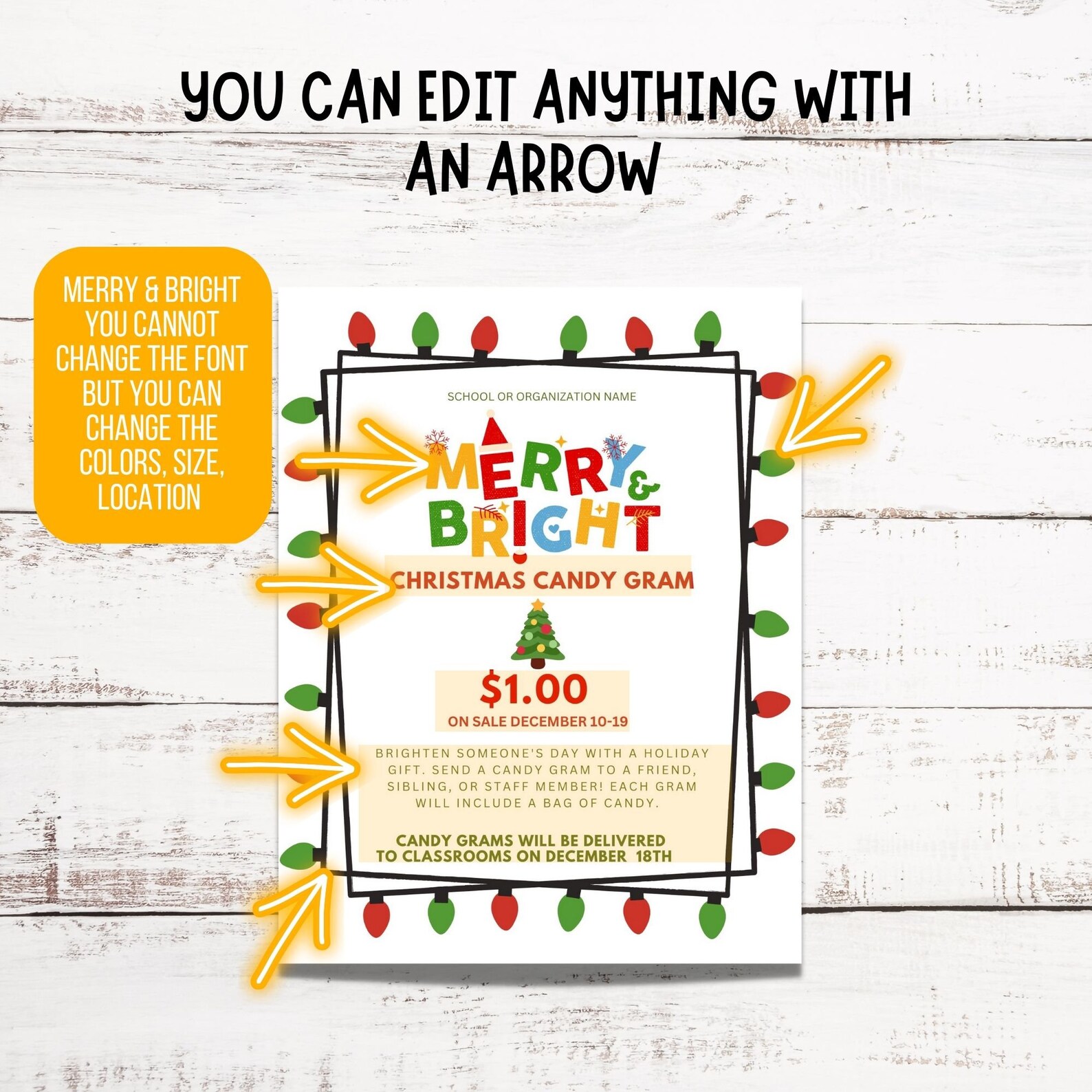 Christmas Candy Gram School Fundraiser Template Editable - Etsy
