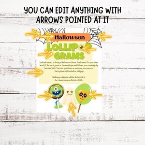 Editable Halloween Candy Gram Flyer Halloween Lollipop Gram Fundraiser ...