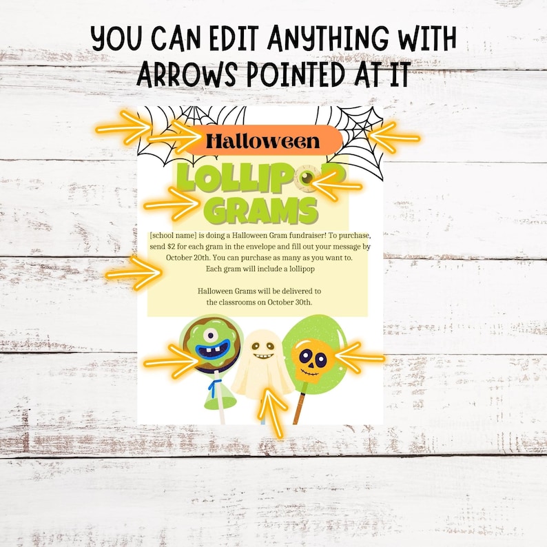 Editable Halloween Candy Gram Flyer Halloween Lollipop Gram - Etsy