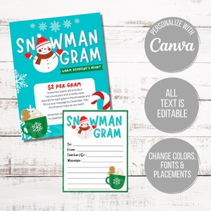 Printable Snowman Christmas Gram for School Fundraiser Hot Cocoa ...
