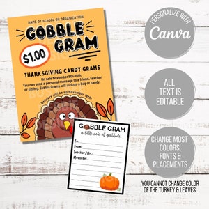 Thanksgiving Gobble Gram Download Candy Grams for School Fundraiser ...