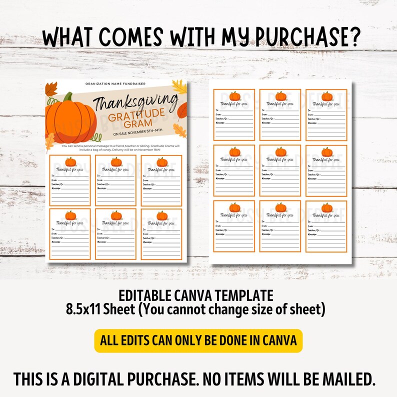 Editable Thanksgiving Candy Grams | Fundraiser for School, Church ...