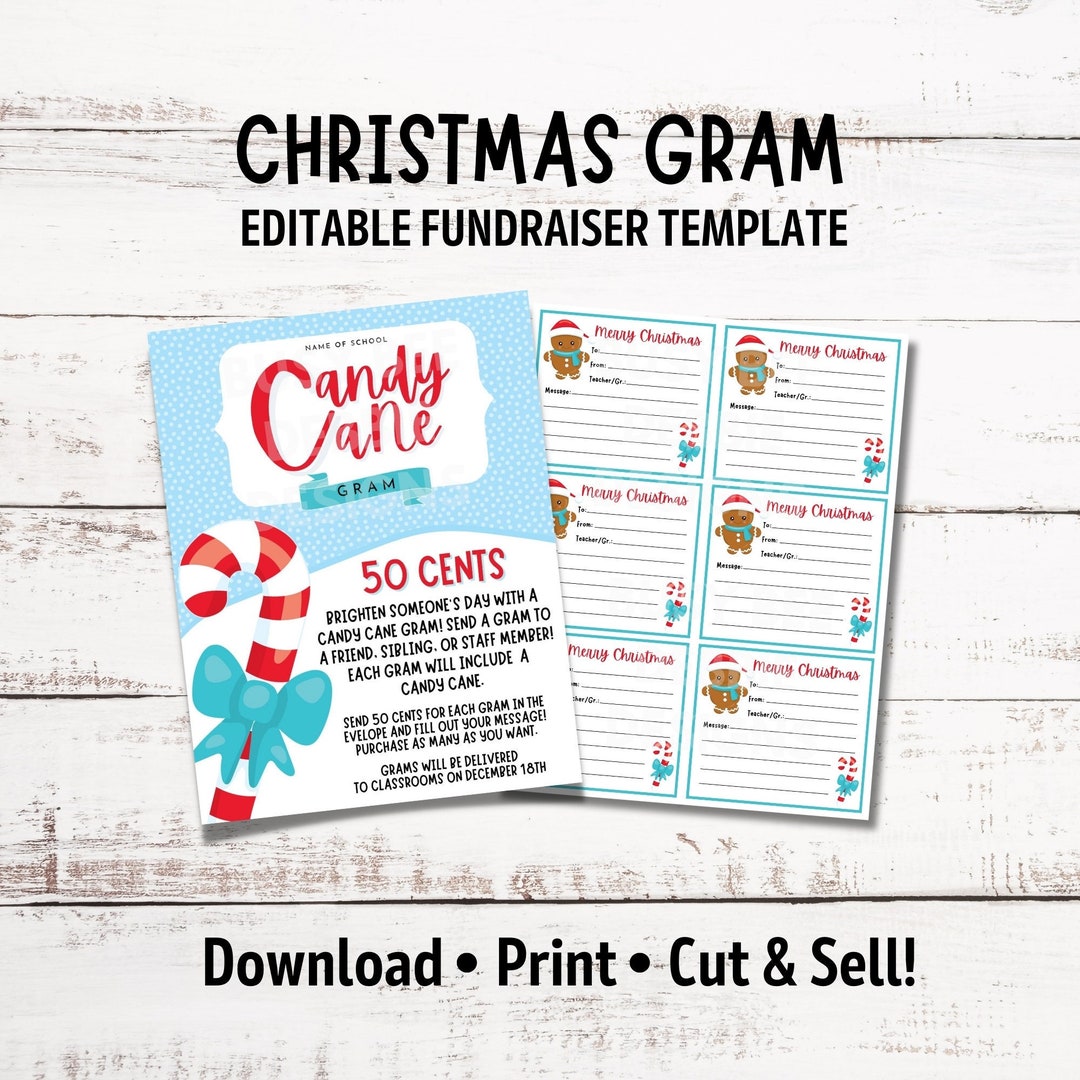 Printable Christmas Candy Cane Gram School Fundraiser Winter Holiday ...