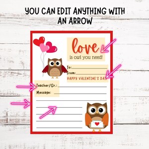 Owl You Need is Love Candy Gram Flyer Printable Valentine's Day Candy ...