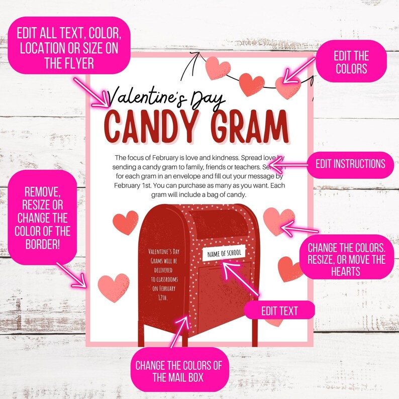 Editable Valentine's Day Candy Gram Flyer Printable - Etsy