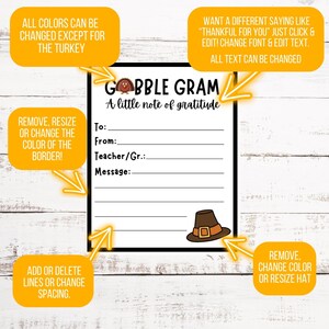Thanksgiving Gobble Gram Download Candy Grams for School - Etsy