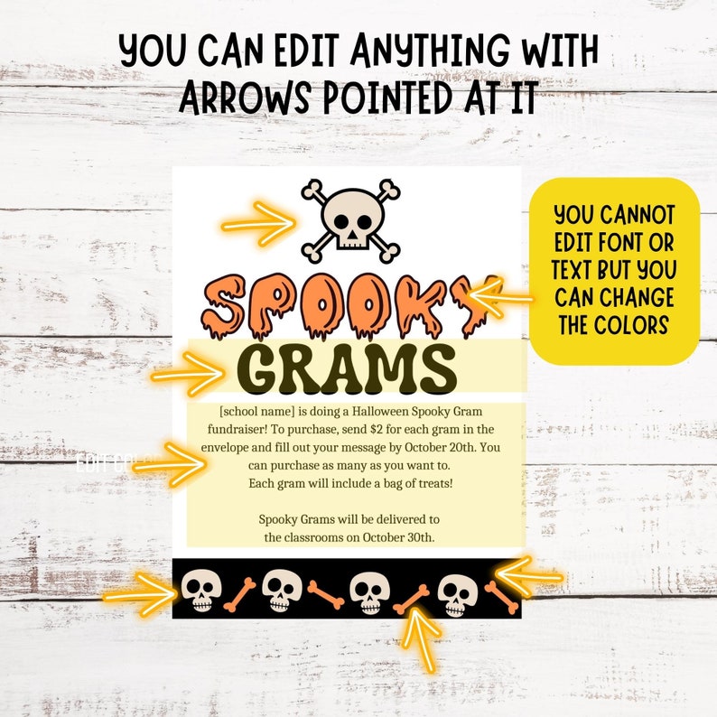 Editable Halloween Candy Gram Flyer Spooky Skeleton Grams - Etsy