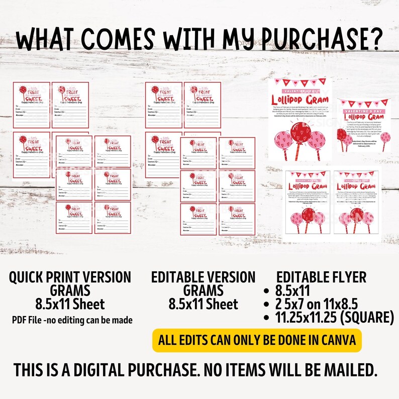 Editable Valentine's Day Lollipop Gram Valentine's - Etsy