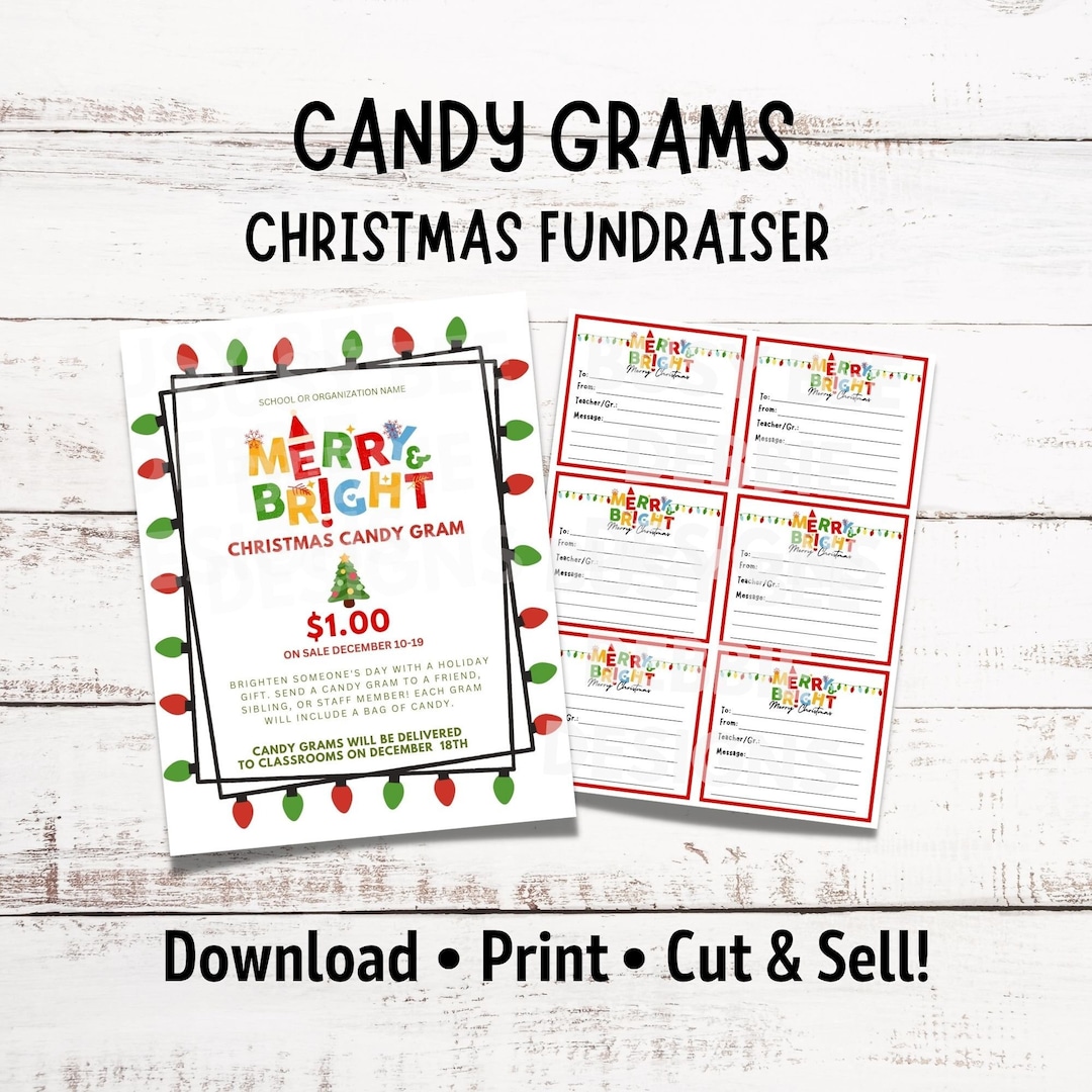 Christmas Candy Gram School Fundraiser Template Editable Holiday Candy ...