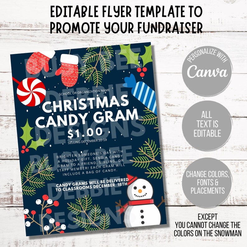 Christmas Candy Gram Editable Flyer Holiday Candy Gram - Etsy