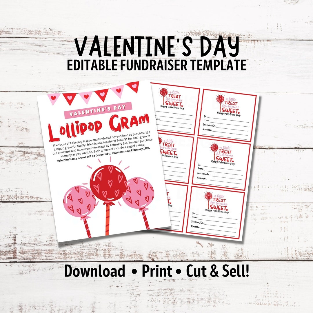 Editable Valentine's Day Lollipop Gram | Candy Gram for Fundraiser ...