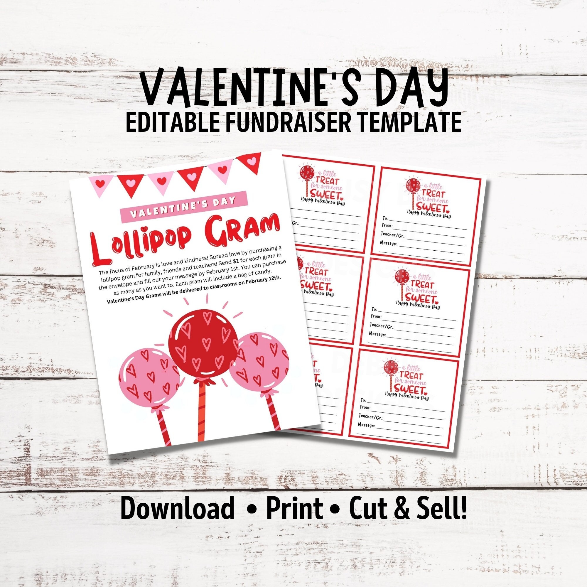 Editable Valentine's Day Lollipop Gram | Candy Gram for Fundraiser ...