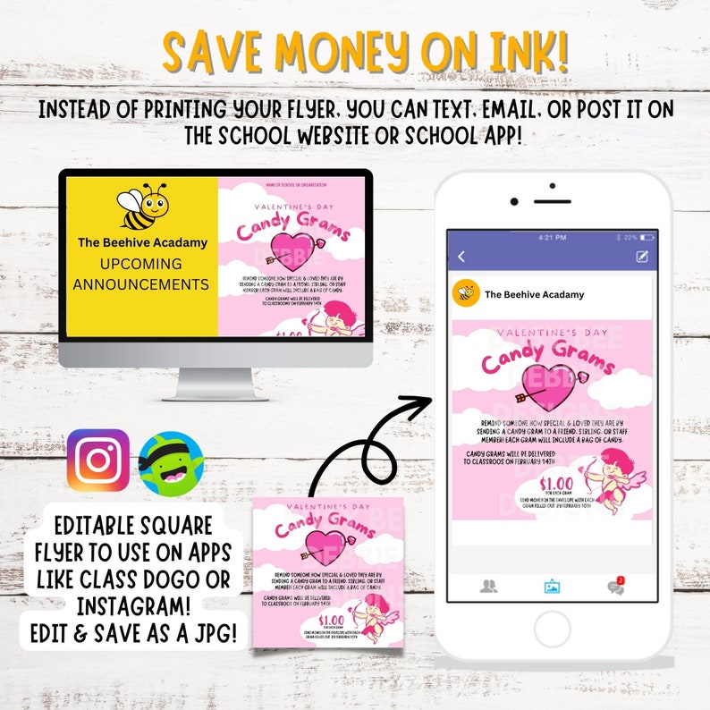 Valentine's Day Candy Grams School Flyer for PTA PTO - Etsy