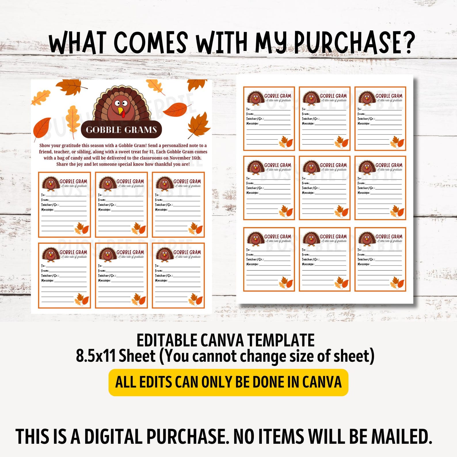Editable Thanksgiving Gobble Gram | Candy Grams for School Fundraiser ...