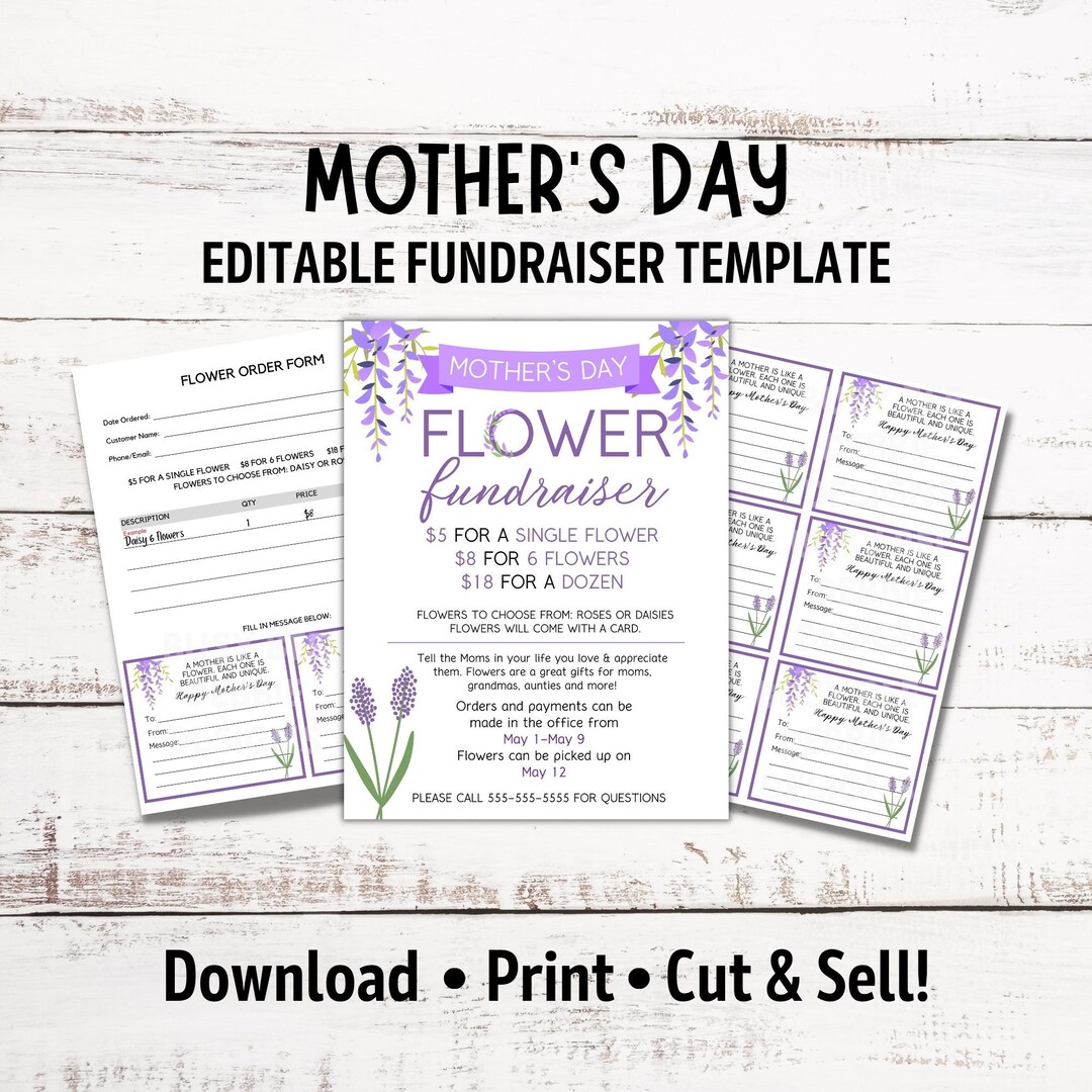 Editable Mother's Day Flower Fundraiser Flyer Template | Printable ...