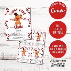 Christmas Candy Cane Gram Template | Editable Candy Cane Gram School ...