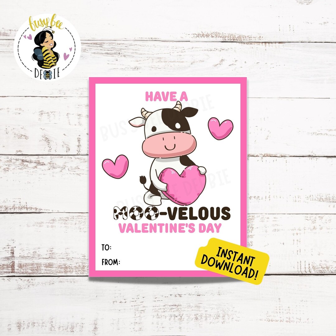 Cute Cow Valentine's Day Cards Printable Cow Valentine Gift Tags ...